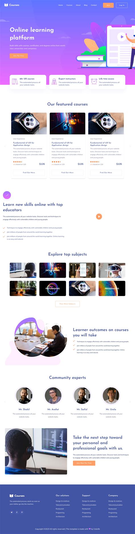 Courses Free Bootstrap Education Template