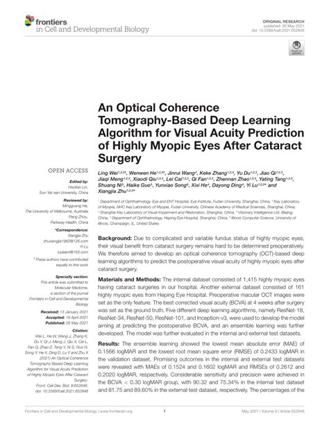 Pdf An Optical Coherence Tomography Based Deep Learning Algorithm For Visual Acuity Prediction