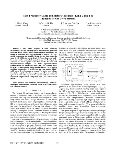 Pdf High Frequency Cable And Motor Modeling Of Long Cable Fed Induction Motor Drive Systems