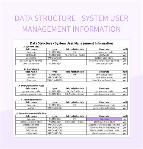 Data Structure System User Management Information Excel Template And