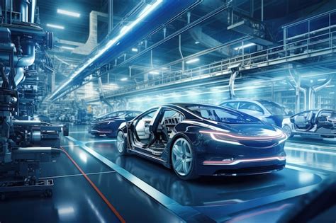 Premium Ai Image Automated Robotics Futuristic Electric Cars Factory