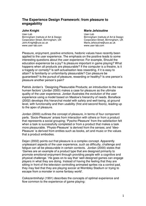 Pdf The Experience Design Framework From Pleasure To Engagability