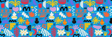 Abstract Seamless Pattern With Various Shapes Figures And Freeform
