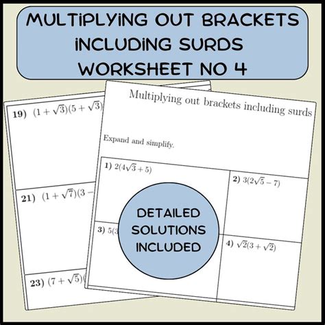 Multiplying Out Brackets Including Surds Worksheet No 4 With Solutions