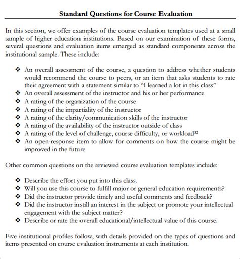 Free 4 Sample Course Evaluation Templates In Pdf