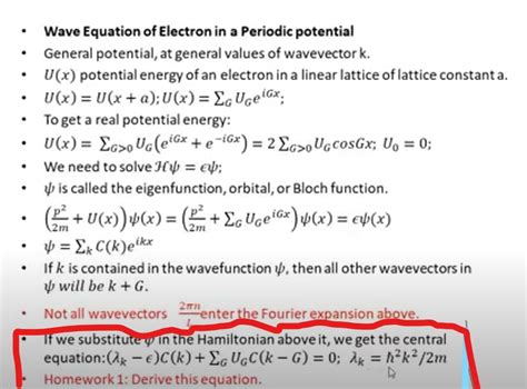 Solved Wave Equation Of Electron In A Periodic Potential