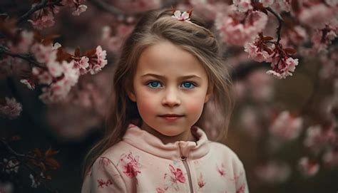 Premium Ai Image Cute Caucasian Girl Smiling Enjoying Nature Beauty