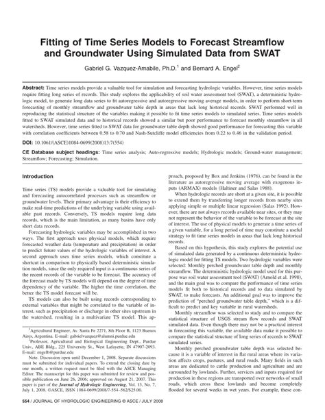 Pdf Fitting Of Time Series Models To Forecast Streamflow And