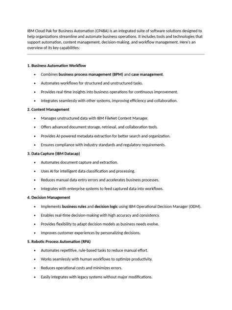 Ibm Cloud Pak For Business Automation Pdf Automation Artificial Intelligence