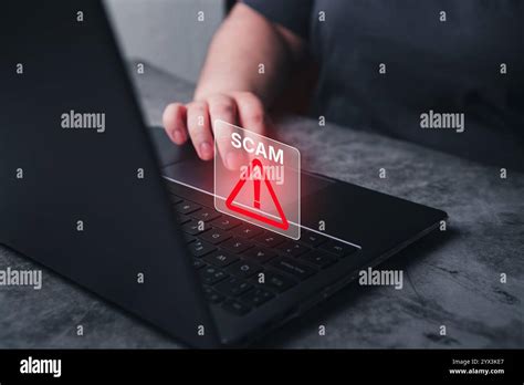 Fraudulent Online Concept Woman Receives Alert Scam Notification On