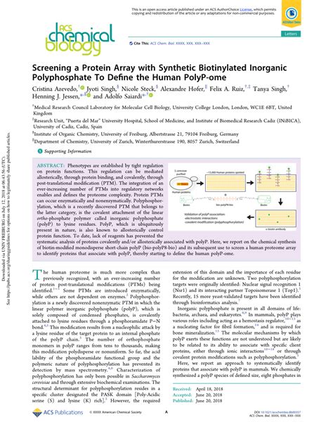 Pdf Screening A Protein Array With Synthetic Biotinylated Inorganic Polyphosphate To Define