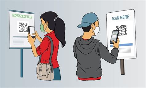 premium vector illustration of people scanning qr code with their