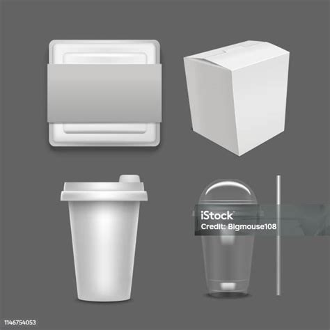 현실적인 상세한 3d 흰색 빈 패스트 푸드 패키지 템플릿 이랑 세트 벡터 3차원 형태에 대한 스톡 벡터 아트 및 기타 이미지 3차원 형태 가냘픈 가방 Istock