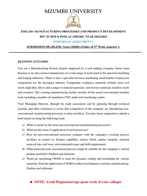 Mzumbe University Ems 210 Manufacturing Processes Assignment Pdf