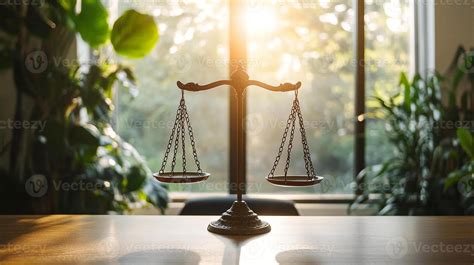 Balanced Empty Scale On A Table With Sunlight Shining Through The