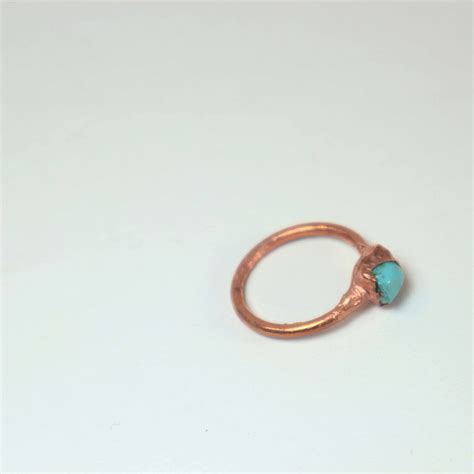 Ring Patina On Copper With Raw Turquoise Gemstone Size 65 To 70 Great