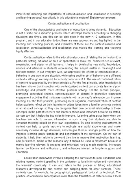 Contextualization And Localization Pdf Learning Teachers