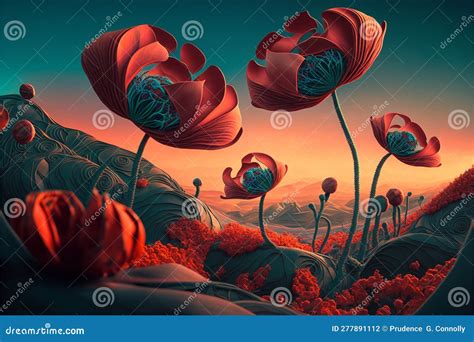 Futuristic Alien Flowers Science Fiction Flowers Stock Illustration