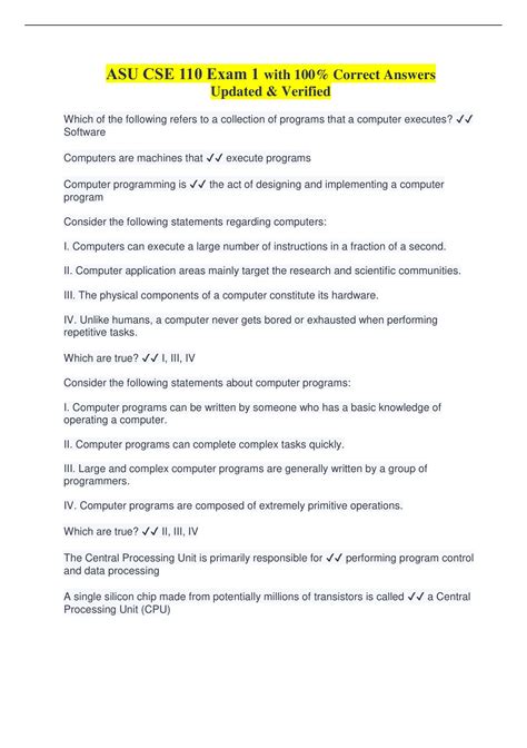Asu Cse 110 Exam 1 With 100 Correct Answers Updated And Verified Asu Cse 110 Stuvia Us
