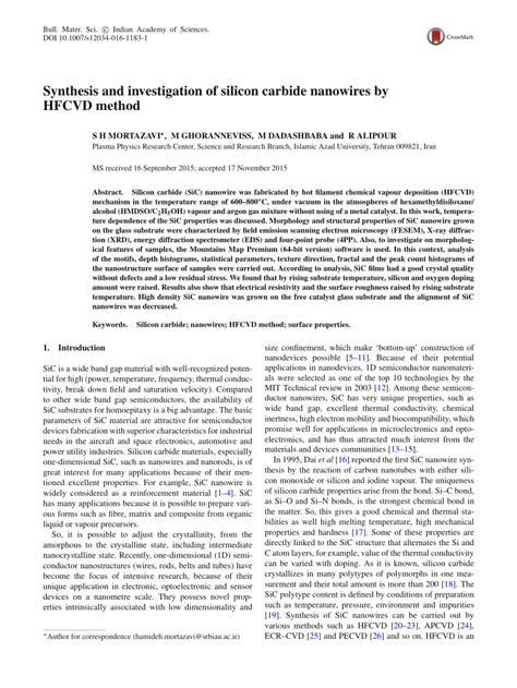 Pdf Synthesis And Investigation Of Silicon Carbide Nanowires By Hfcvd Method