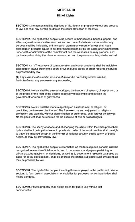 Article 3 Phil Constitution Article Iii Bill Of Rights Section 1 No Person Shall Be