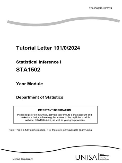 Tutorial Letter 101 0 2024 Statistical Inference I Pdf Libraries