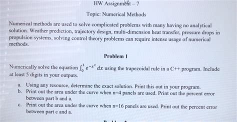 Solved Hw Assignment 7 Topic Numerical Methods Numerical