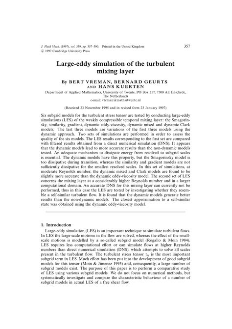 Pdf Large Eddy Simulation Of Turbulent Mixing Layer