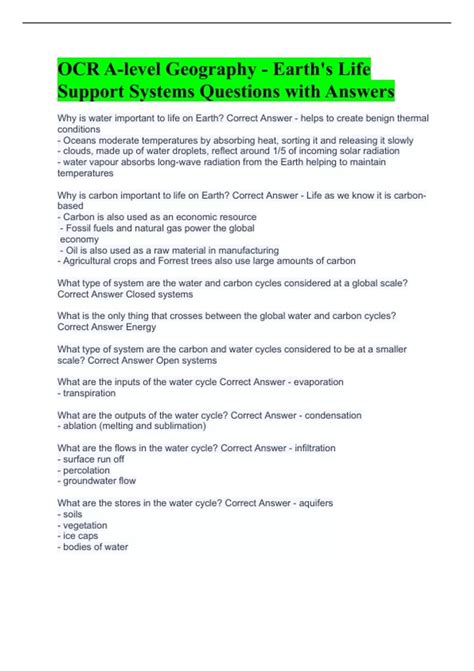 ocr a level geography earth s life support systems questions with