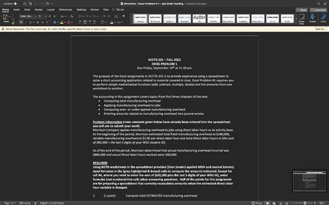 acctg 231 fall 2022 excel problem 1 due friday