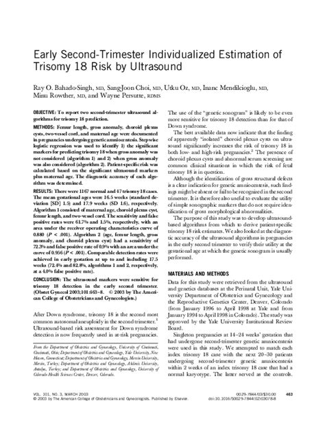 Pdf Early Second Trimester Individualized Estimation Of Trisomy 18