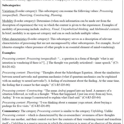 Example Of A Codebook Entry For The II Order Category Processing Content Download Scientific