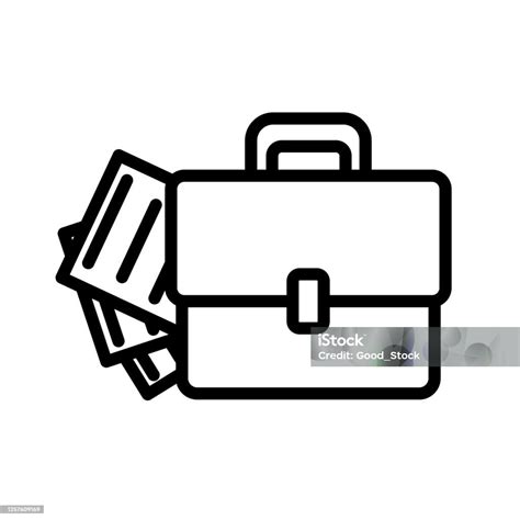 간단한 흑백 윤곽선 아이콘을 서류 가방 및 문서화합니다 플랫 벡터 그림입니다 흰색으로 격리됩니다 0명에 대한 스톡 벡터 아트 및 기타 이미지 Istock