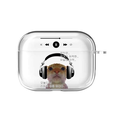 병맛 헤드셋 웃긴 고양이 투명 하드 에어팟 프로 케이스 에이블리