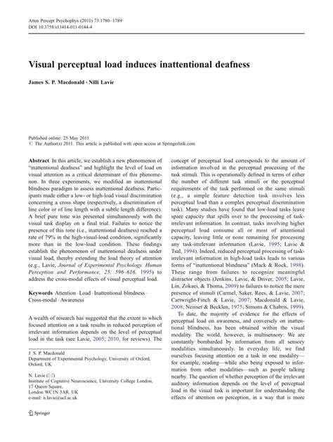 Pdf Visual Perceptual Load Induces Inattentional Deafness