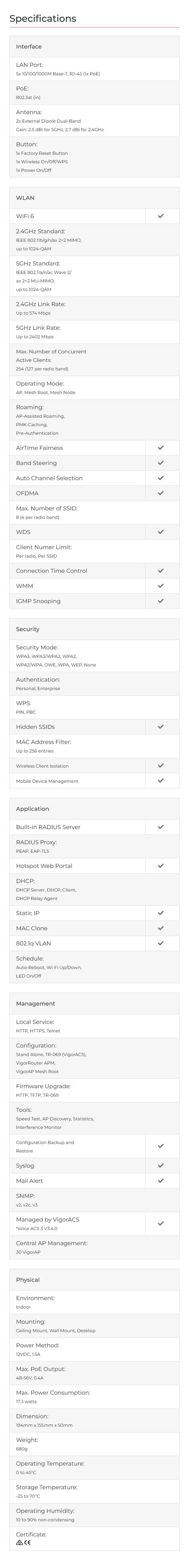 Draytek Vigorap 906 Wall Mount Wi Fi Access Point Dap906 Mwave