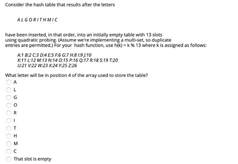 Solved Consider The Hash Table That Results After The
