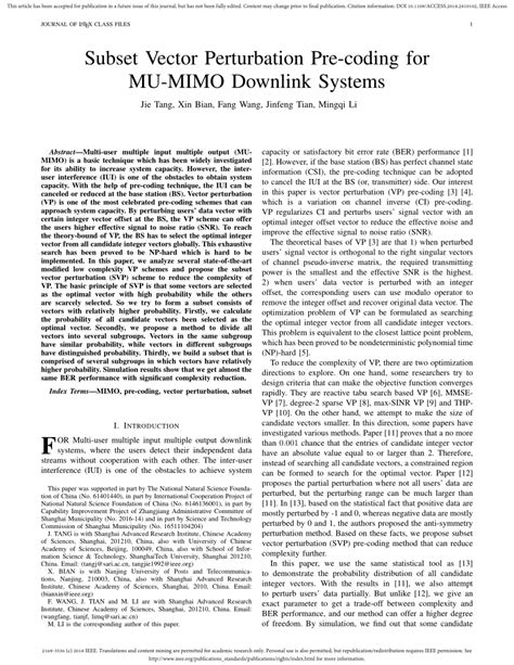 Pdf Subset Vector Perturbation Pre Coding For Mu Mimo Downlink Systems
