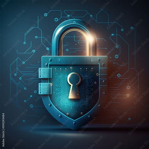 인터넷 보안 및 데이터 방지 진한 파란색 배경의 보안 자물쇠 아이콘 해커 및 바이러스에 대한 온라인 데이터 액세스 방어 기술 Stock Illustration