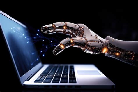 premium photo a hand of a robot typing on a laptop chatbot robotic