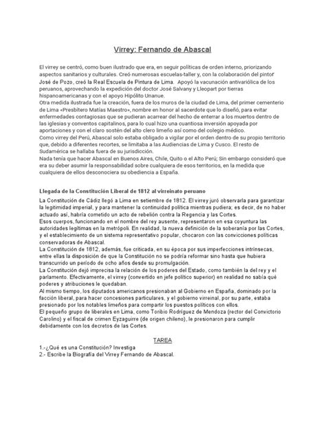 Virrey Fernando De Abascal Pdf América Del Sur Gobierno
