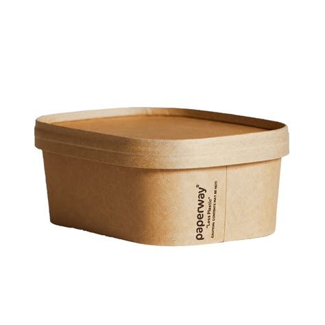Paperway™ Rectangular Container Kraft Paper Lid Pinnacle Packaging
