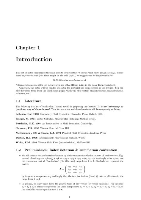 Fluids Summary Lecture Notes Chapter 1 Introduction This Set Of Notes Summarises The Main