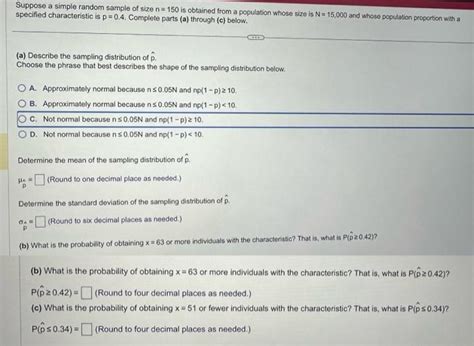 Solved Suppose A Simple Random Sample Of Size N150 Is