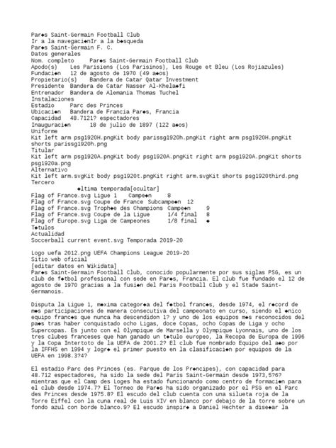 Historia Del Paris Saint Germain F C Pdf Asociación De Futbol