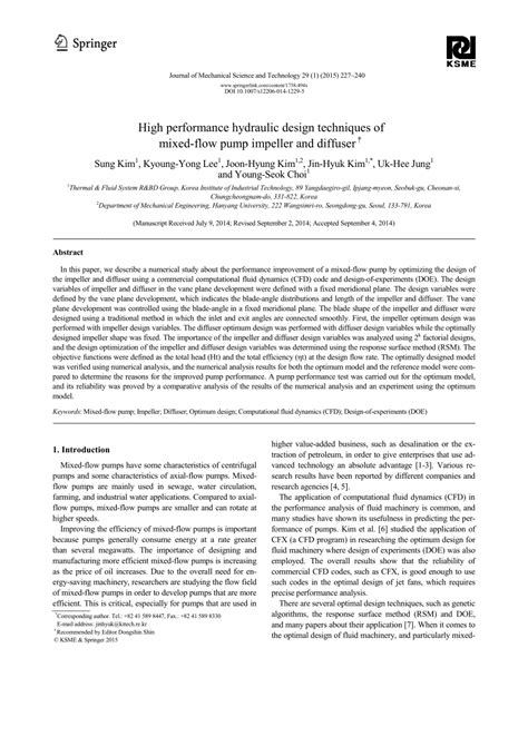 Pdf High Performance Hydraulic Design Techniques Of Mixed Flow Pump Impeller And Diffuser
