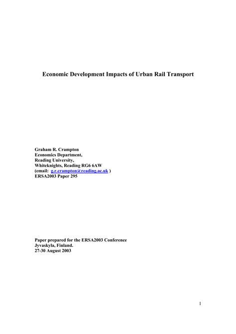 Pdf Economic Development Impacts Of Urban Rail Transport