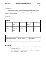 Formal Lab Report Seperation Of Components Of A Mixture YourName CHEM Xxxxx LabPartner S