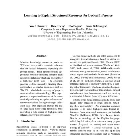 Learning To Exploit Structured Resources For Lexical Inference Acl Anthology
