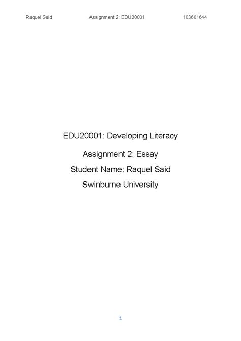 edu2000 1 a2 a2 assignment edu20001 developing literacy assignment
